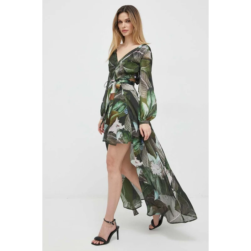 Haljina Guess boja: zelena, mini, širi se prema dolje - GLAMI.hr