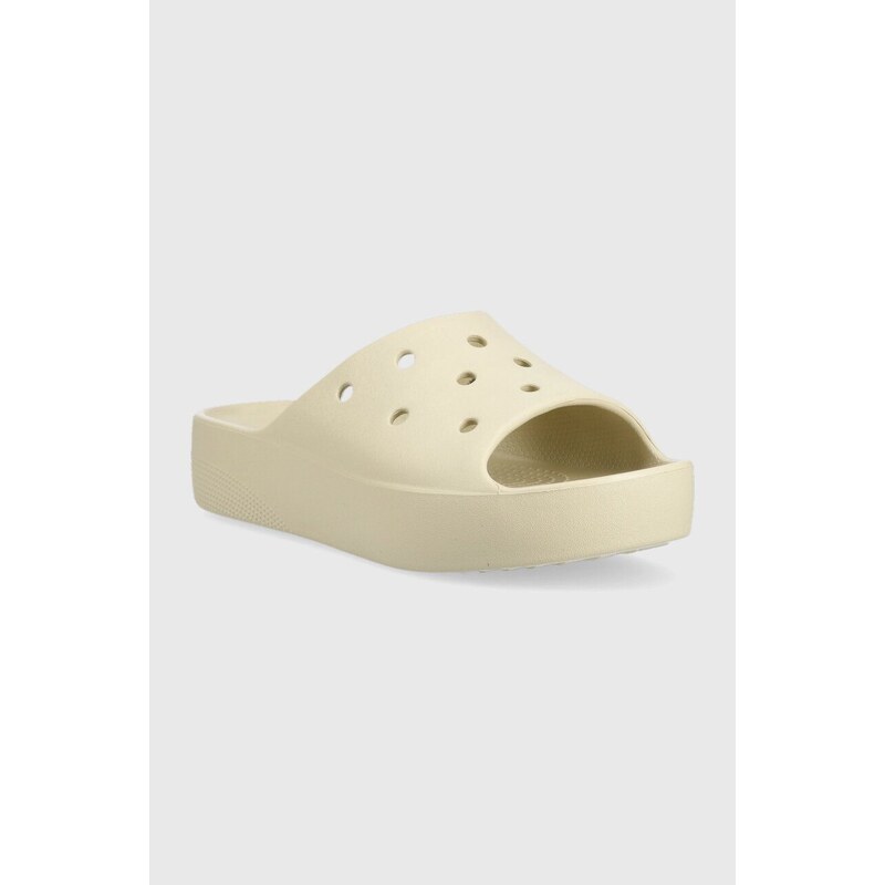 Natikače Crocs Classic Platform Slide za žene, boja: bež, s platformom, 208180 - GLAMI.hr
