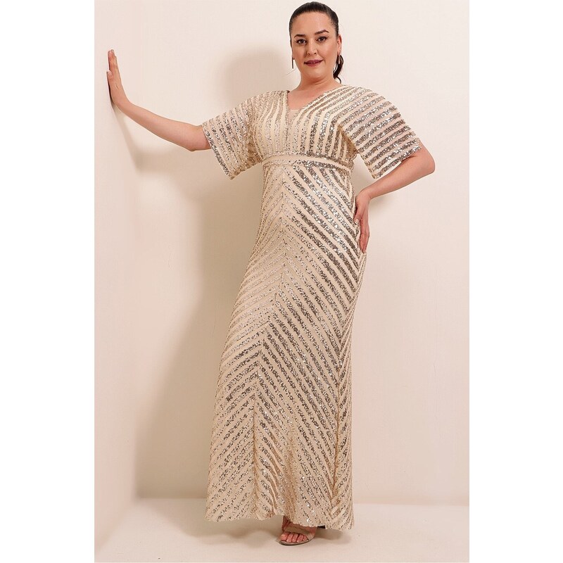 By Saygı Ottoban Pulpate Lined B.b Long Evening Dress Gold - GLAMI.hr