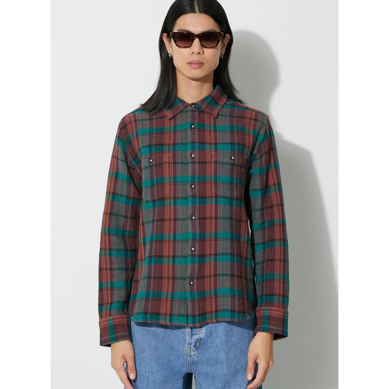 Pamučna košulja Corridor Ruby Waffle Madras LS za muškarce, boja: zelena, regular, s klasičnim ...